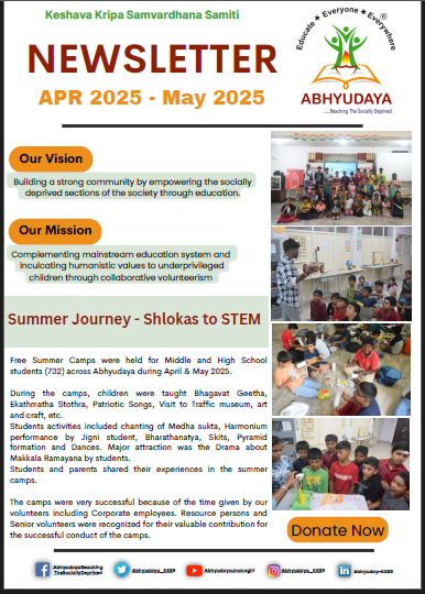Abhyudaya Newsletter April 2025 - May 2025 | Abhyudaya, a project of KKSS